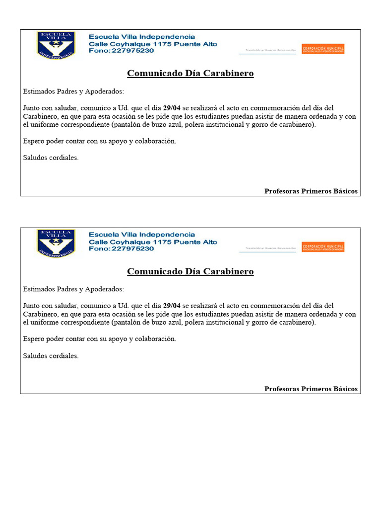 Comunicación Apoderados 4 | PDF