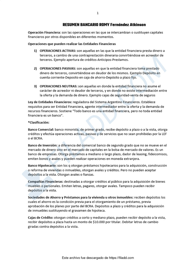 BANCARIO - Resumen Romy Fernandez | PDF | Bancos | Cheque