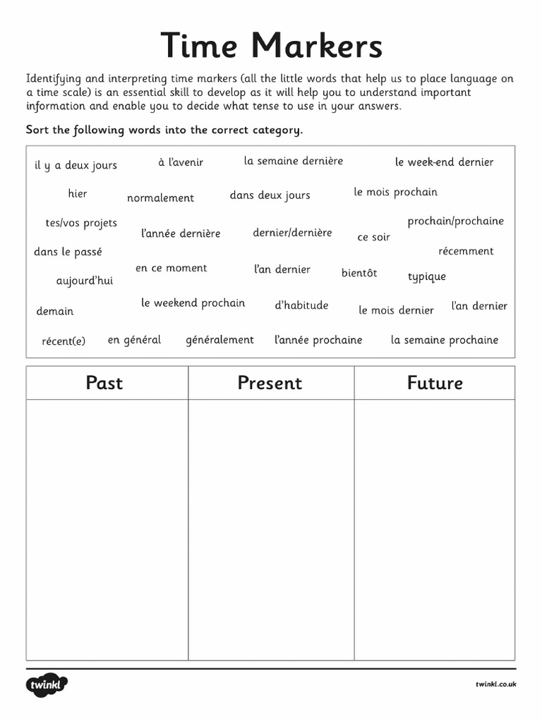T4 FR 111 Identifying and Interpreting French Time Markers Activity ...