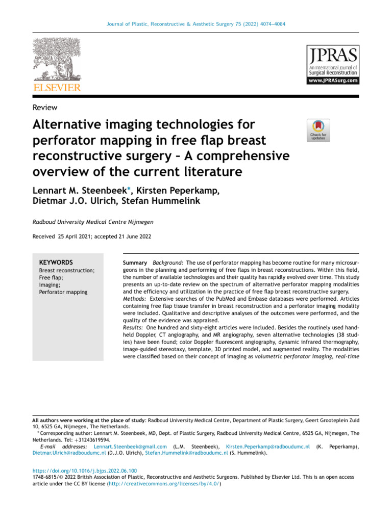 Alternative-imaging-technologies-for-perforator-mapp_2022_Journal-of-Plastic | PDF | Medical ...