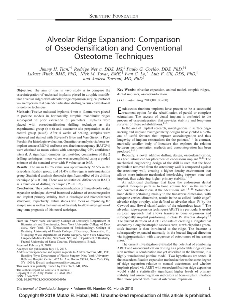 Alveolar Ridge Expansion OD Osteome | PDF | Dental Implant | Statistics