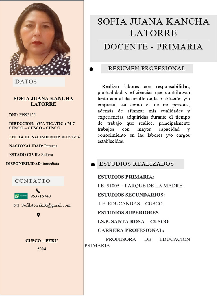 Curriculum Vitae de Sofia Abril 2024 | PDF | Maestros | Multilingüismo