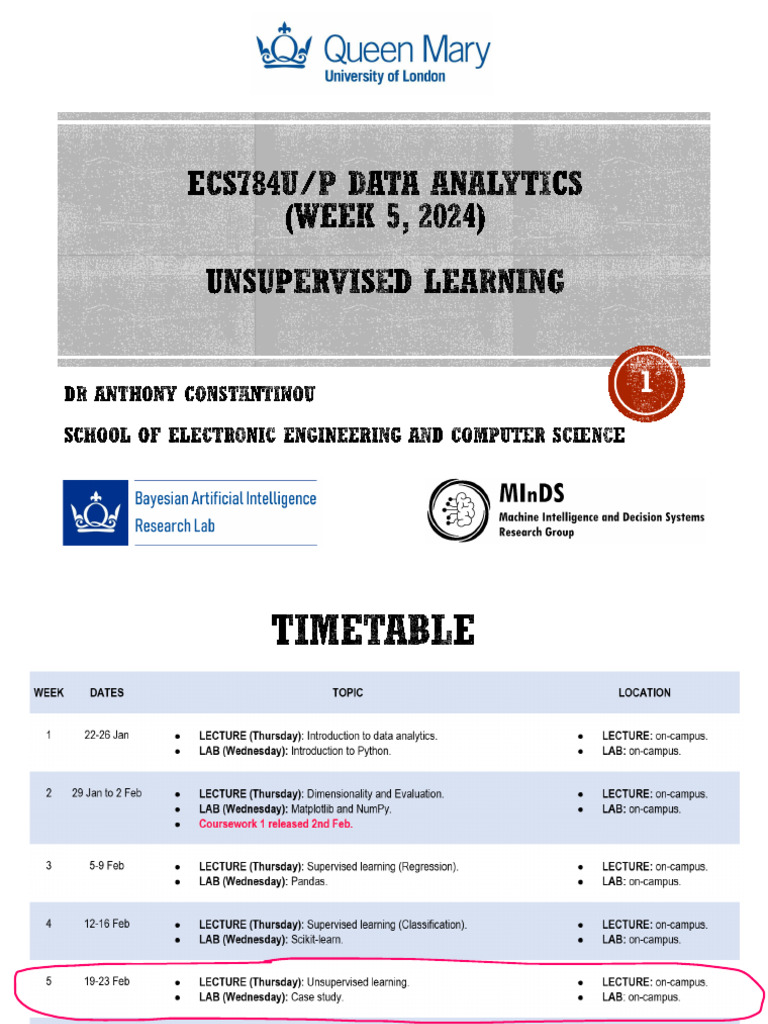 Week 5 v1.1 - Unsupervised Learning (1) | PDF | Cluster Analysis ...