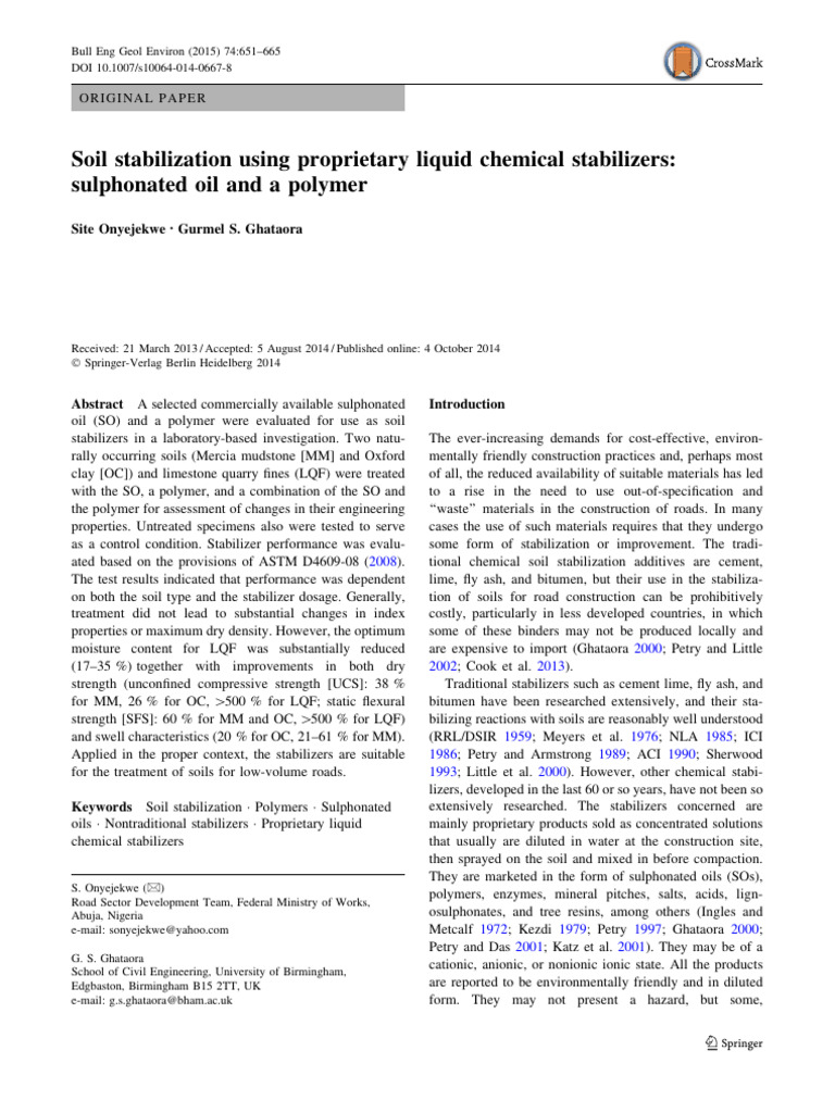 (2014) Soil stabilization using proprietary liquid chemical stabilizers ...