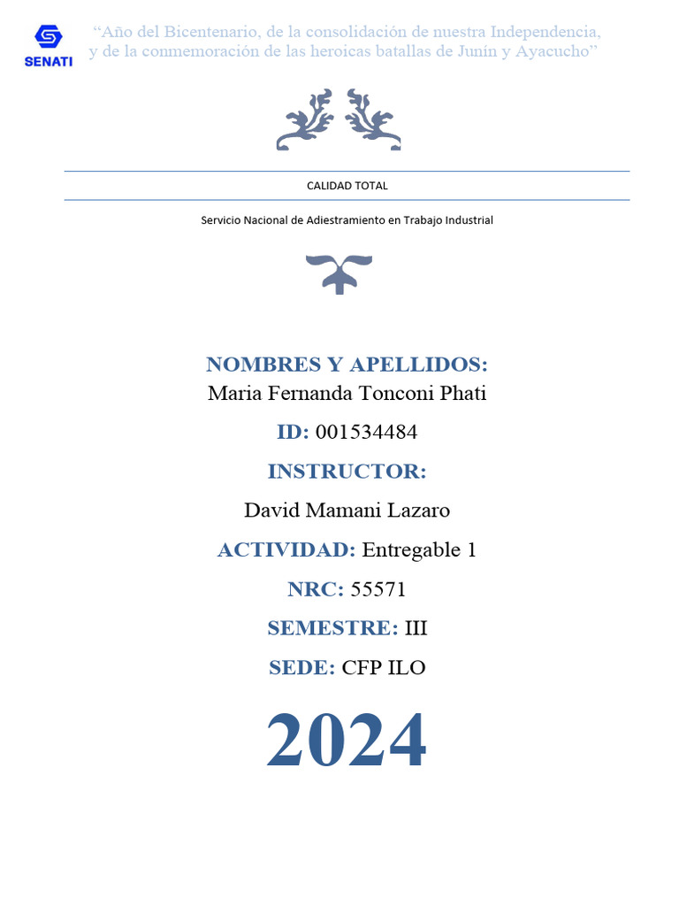 ENTREGABLE 1 CALIDAD TOTAL | PDF | Calidad (comercial) | Sistema de manejo de calidad