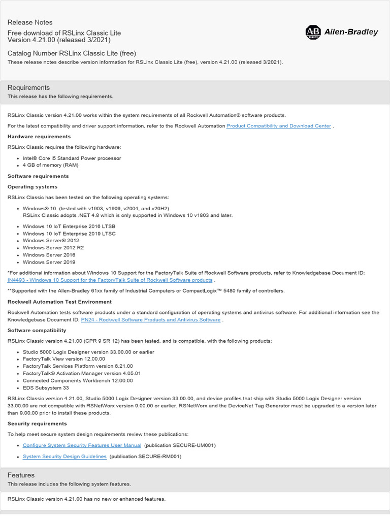 RSLinx Classic Lite (Free) - 4.21.00 (Released 3 - 2021) | PDF ...