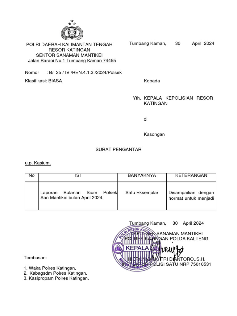 Laporan Bulanan Sium Polsek | PDF