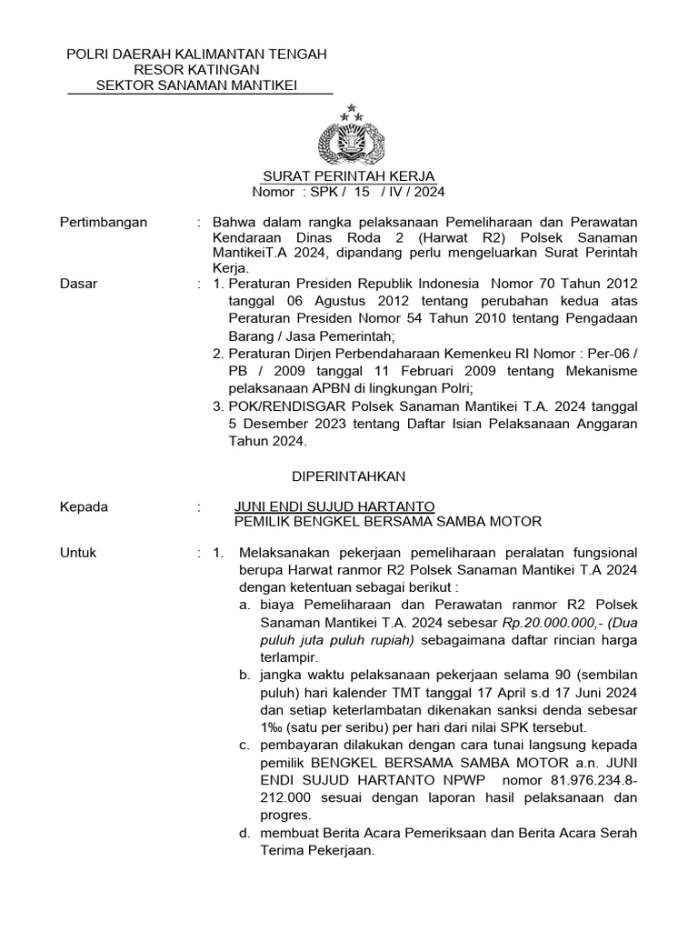 Surat Harwat Ranmor Dinas 2024 | PDF