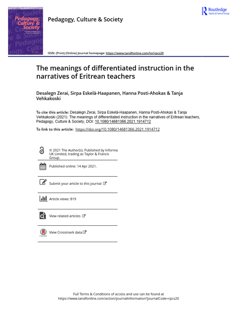 2021the Meanings of Differentiated Instruction in The Narratives of ...