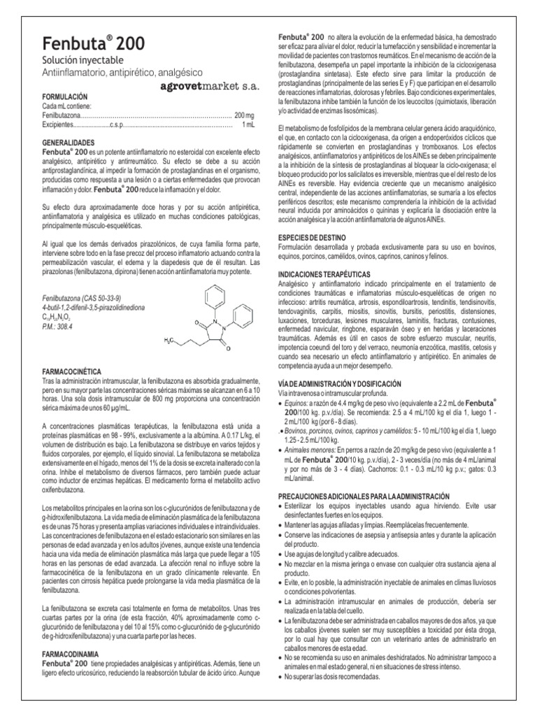 Fenbuta® 200 (Fenilbutazona) | PDF | Droga anti-inflamatoria libre de ...