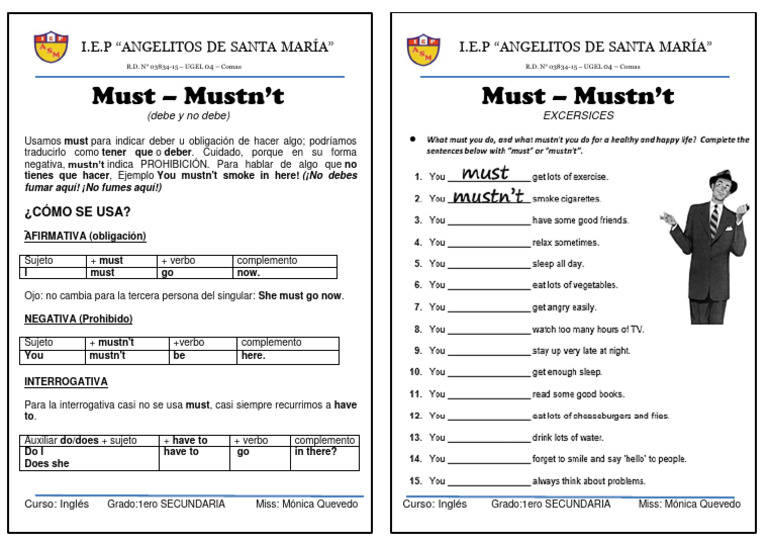 Uso de "Must" y "Mustn't" en Inglés | PDF