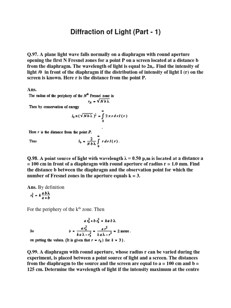 Light Diffraction and Fresnel Zones Analysis | PDF | Diffraction | Angular Resolution