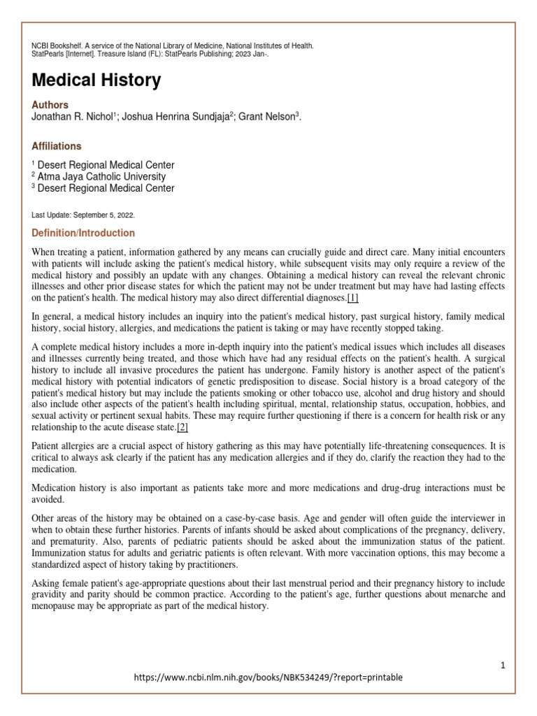 Medical History | PDF | Chronic Condition | Medicine