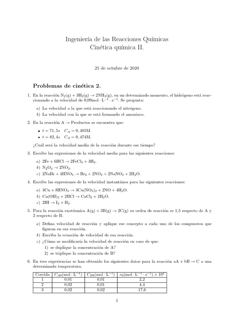 Trabajo Práctico de Cinética Química II | PDF | Velocidad de reacción | Cinética química