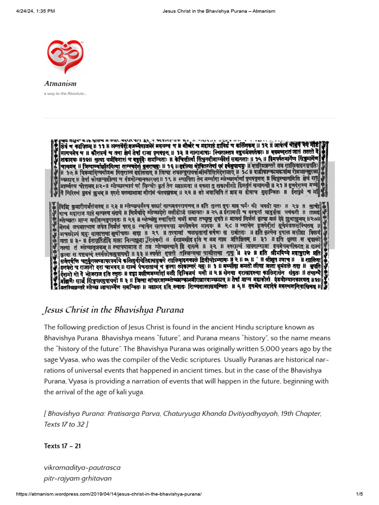 Jesus Christ in Bhavishya Purana | PDF | Hindu Literature | Indian ...