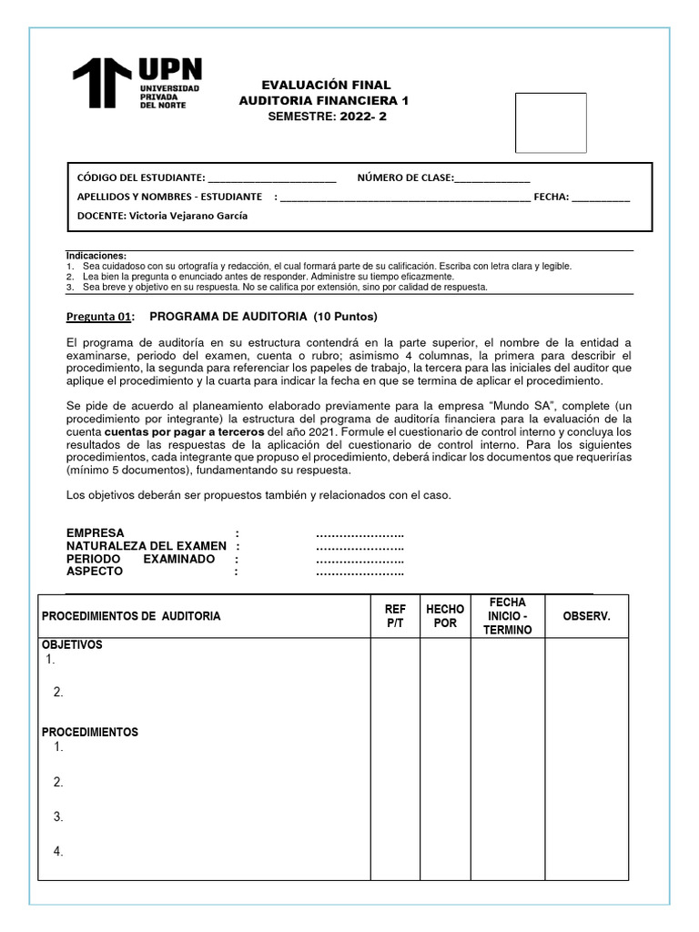 EVAL FINAL AUD F 1 | PDF | Auditoría