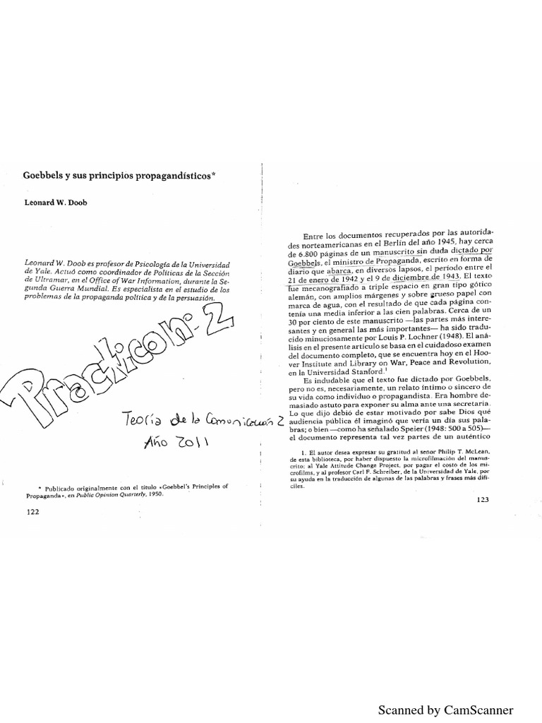 DOOB, Leonard - 'Goebbels y Sus Principios Propagandísticos' | PDF