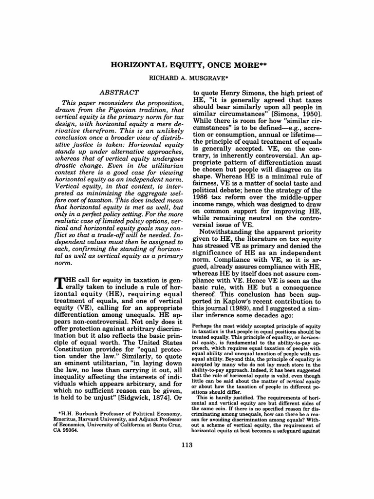 Horizontal Equity Musgrave | PDF | Taxes | Elasticity (Economics)