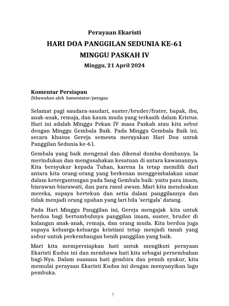Perayaan Ekaristi HDPS 2024 | PDF