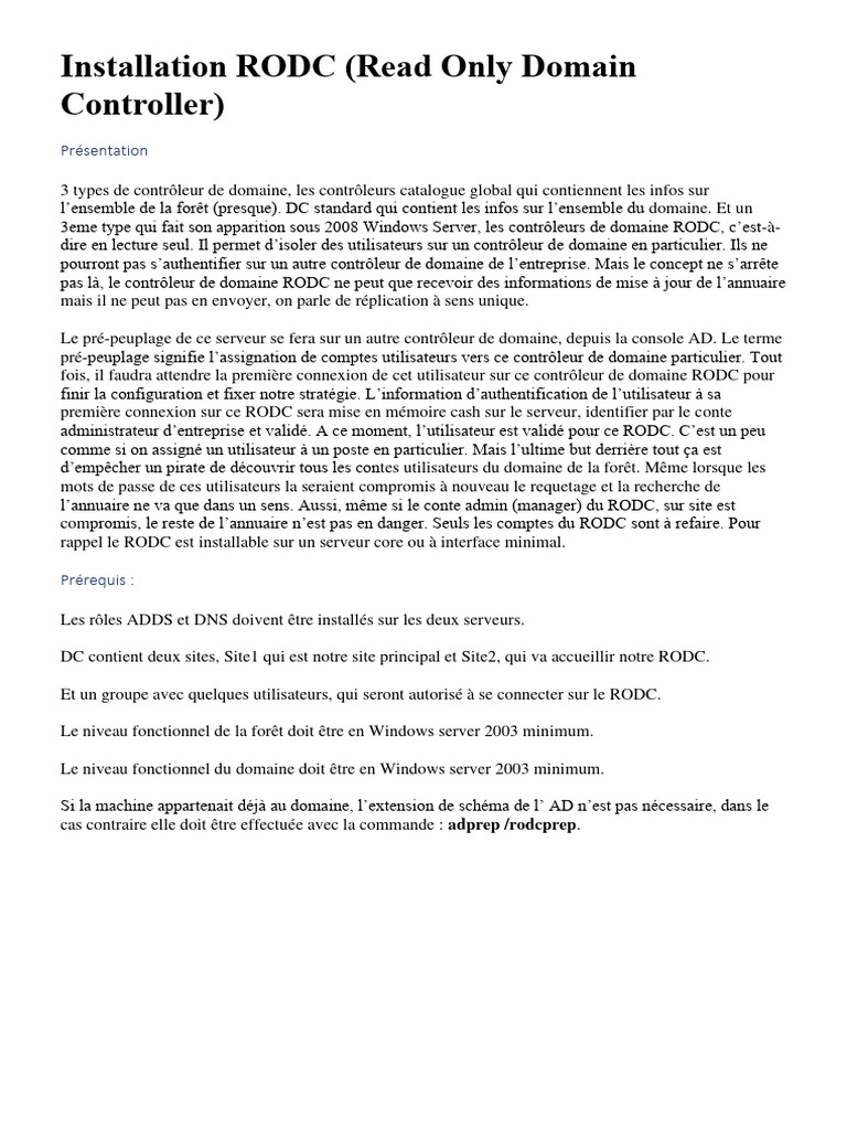 Installation et Configuration RODC | PDF | Système de noms de domaines ...