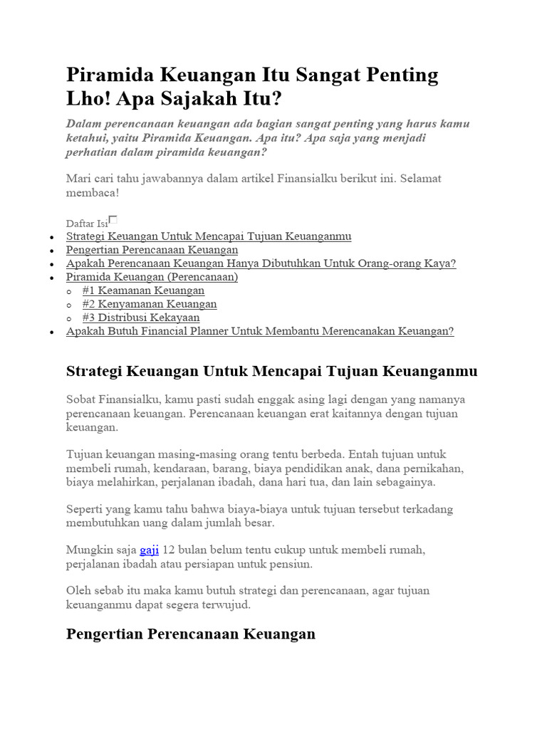 Piramida Keuangan | PDF | Pengembangan Diri
