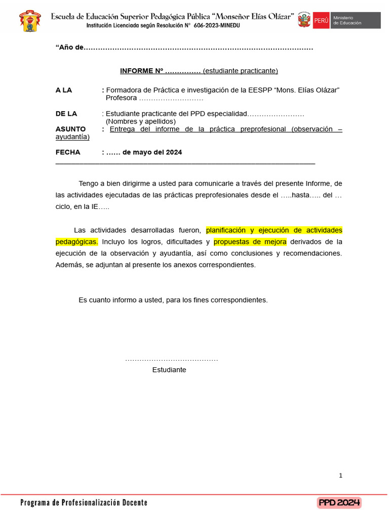 Informe Final de Práctica - Estudiante Practicante | PDF | Aprendizaje ...