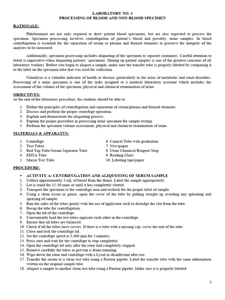 Specimen Processing | PDF | Blood Plasma | Centrifuge