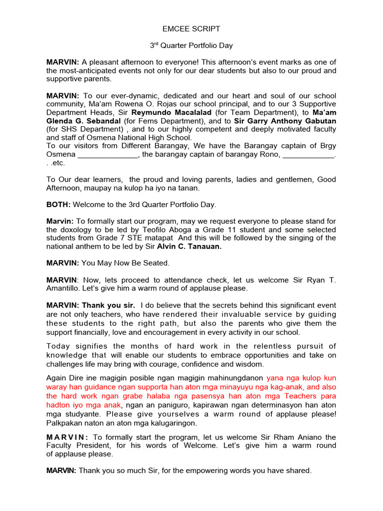 Emcee Script 3rd Q Portfolio | PDF | Wellness