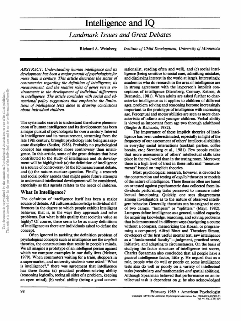 Weinberg 1989 | PDF | Intelligence Quotient | Intelligence