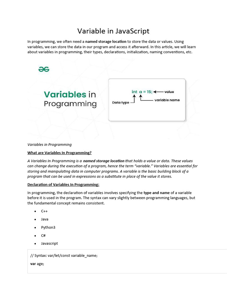 Variable in JavaScript | PDF | Variable (Computer Science) | Scope (Computer Science)