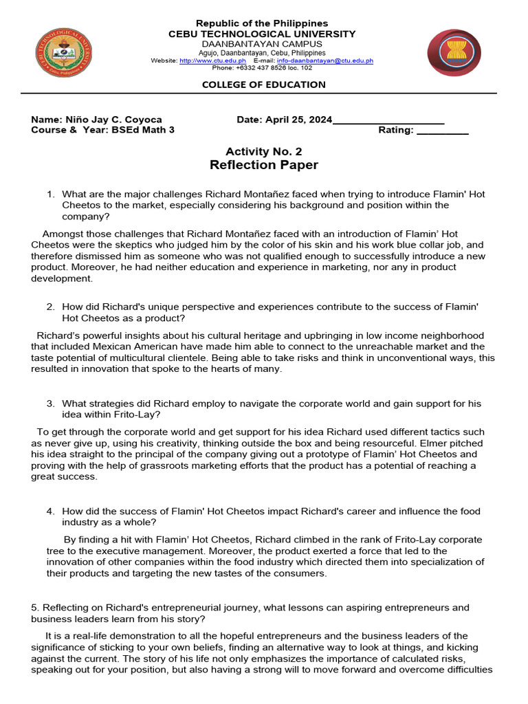 Flamin Hot Reflection | Download Free PDF | Entrepreneurship | Business ...