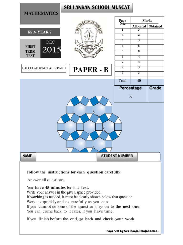 Year 7 Paper B | PDF