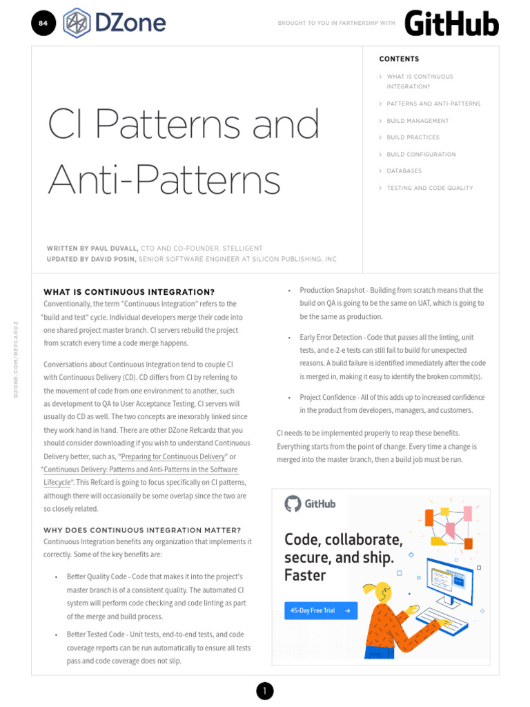 Dzone Refcard84 Cipatternsandantipatterns | PDF | Version Control | Databases