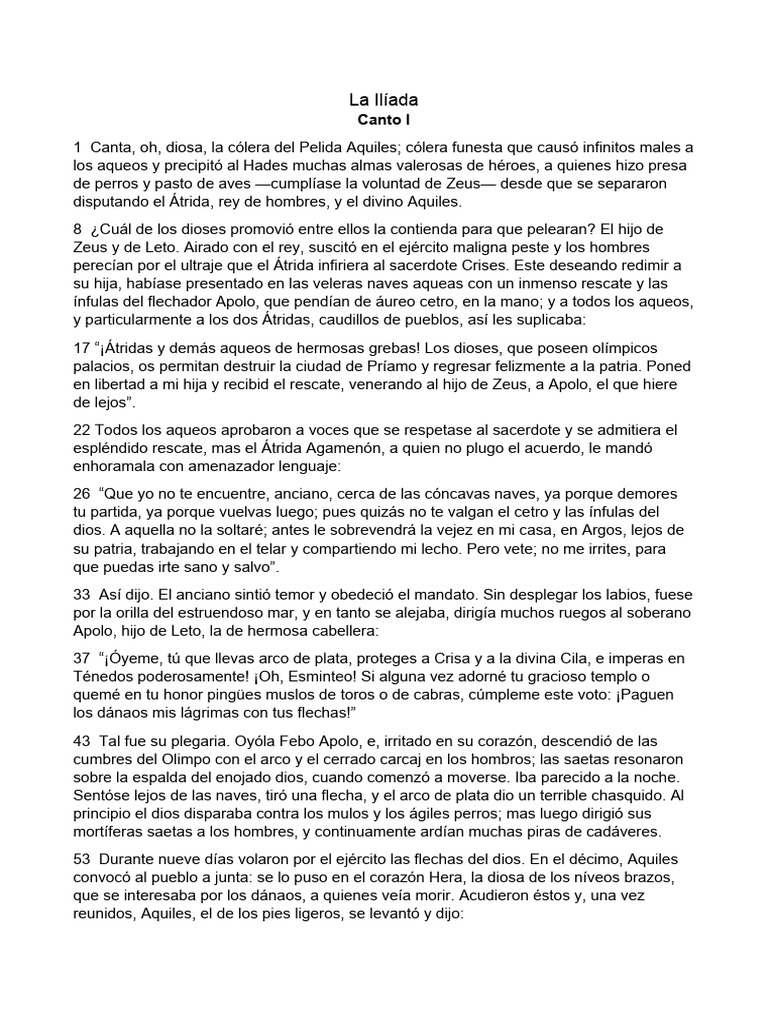 La Ilíada Canto 1 | PDF | Ilíada | Aquiles