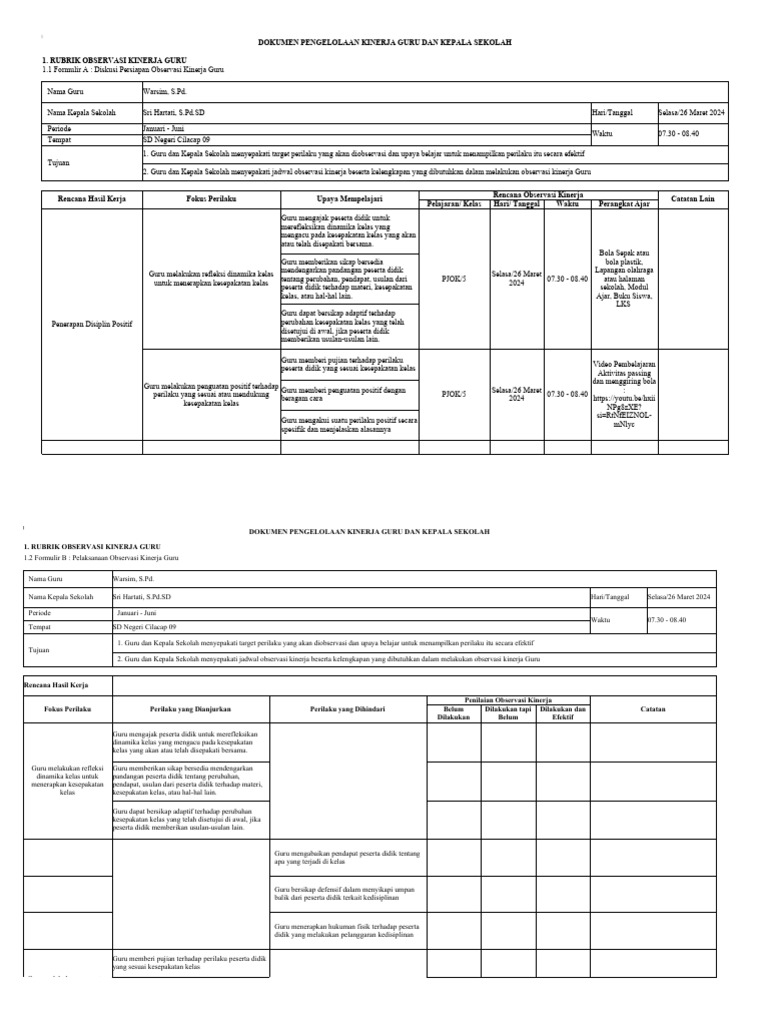 Format Observasi Guru | PDF