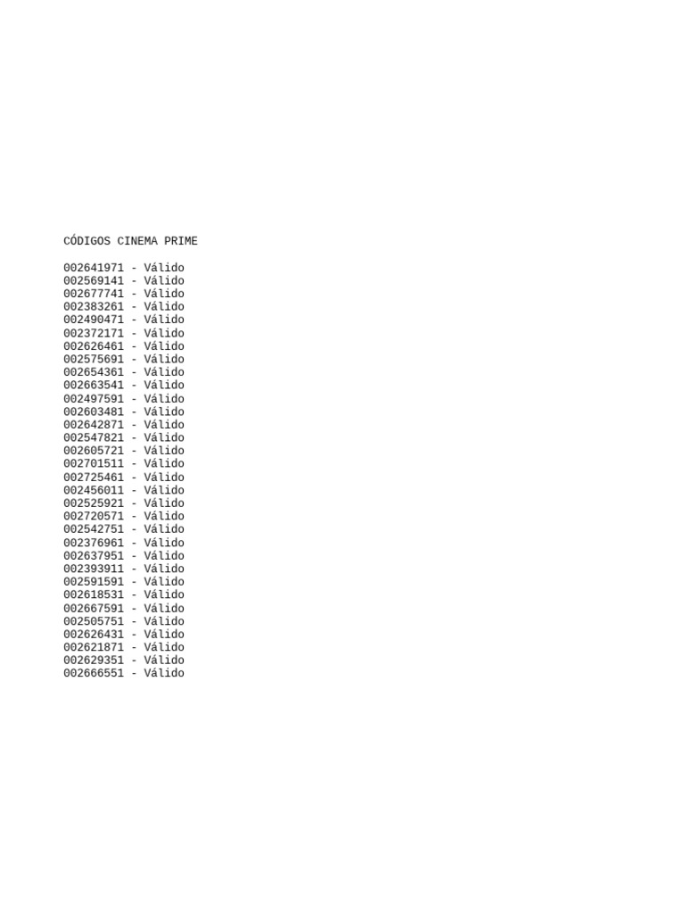 Códigos Cinema Prime | PDF