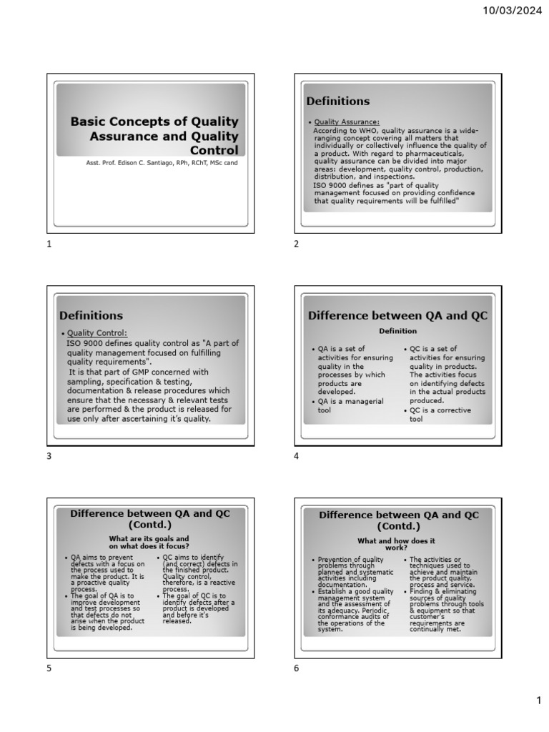 Ho - Basic Concepts of Qa & QC | PDF | Quality Assurance | Specification (Technical Standard)