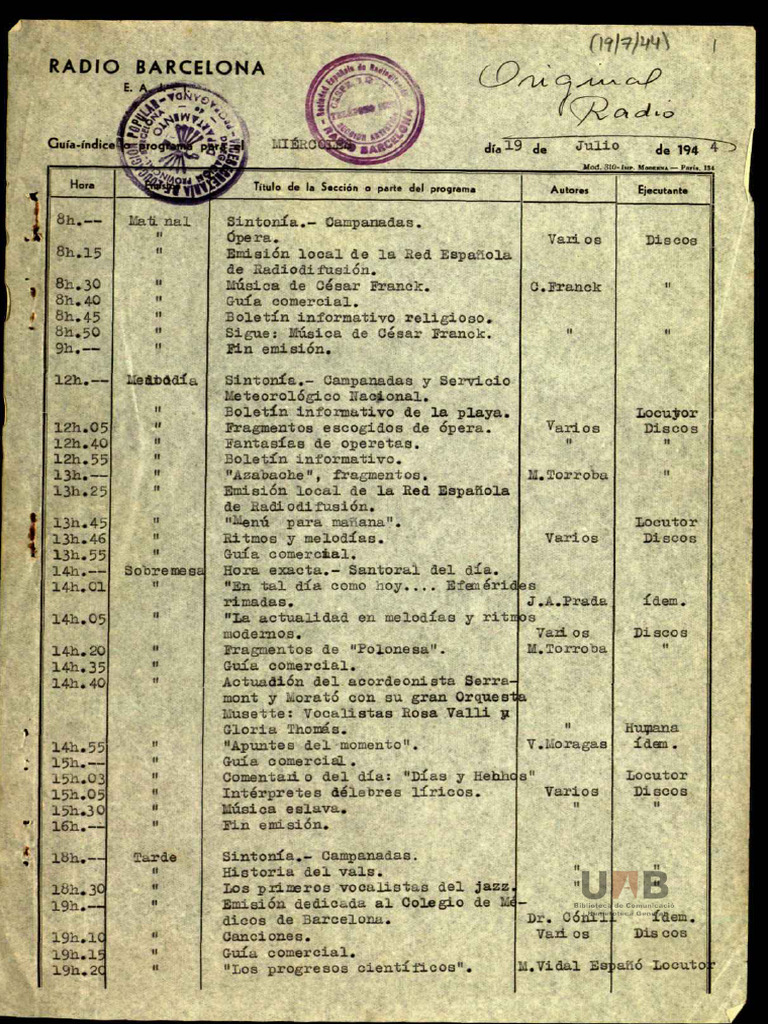 Radio Barcelona 1944 | PDF | Radiodifusión | Ópera