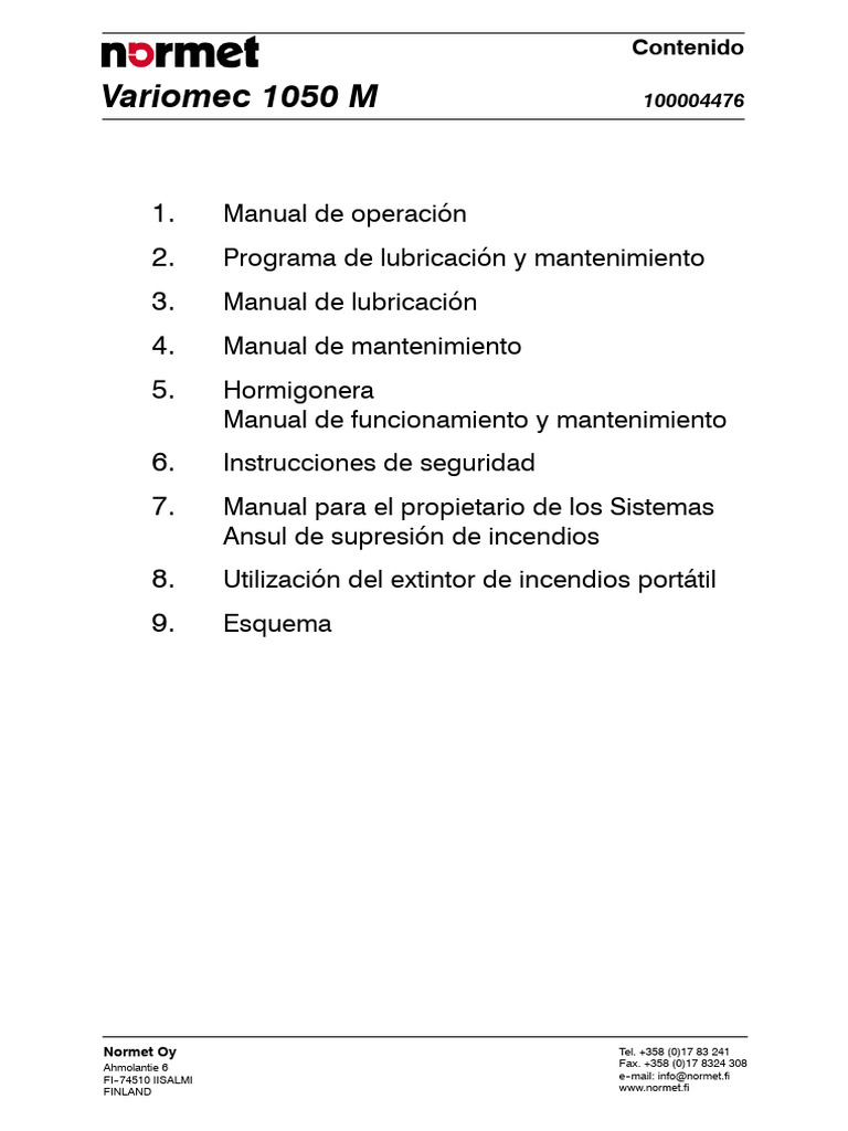 Manual Normet Variomec 1050M Operación | PDF | Embrague | Engranaje