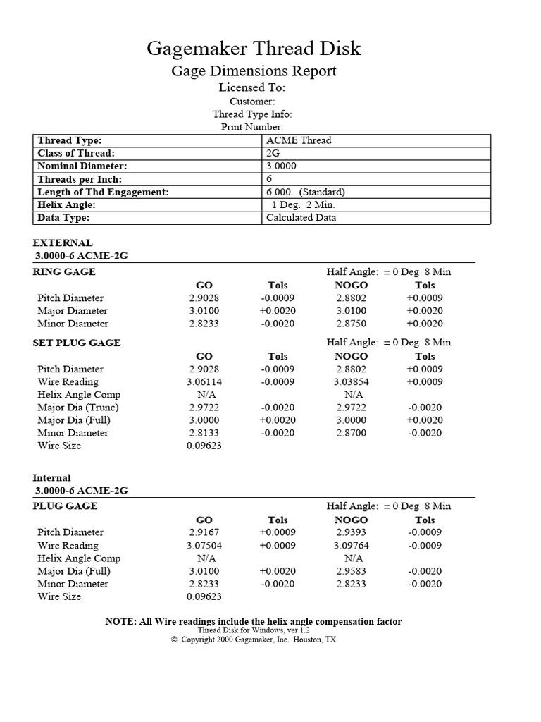 Gagemaker Thread Disk: Gage Dimensions Report | PDF | Technology ...