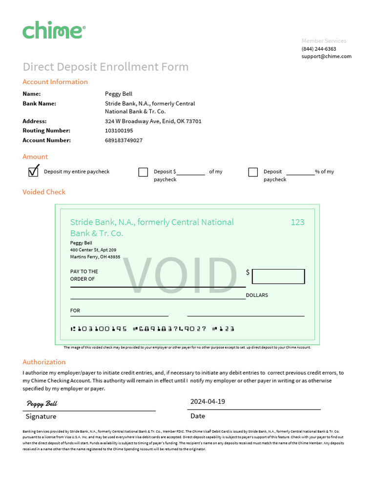 Chime Direct Deposit | PDF | Paycheck | Banks