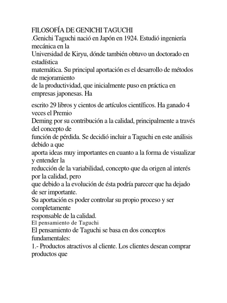 Filosofía de Genichi Taguchi | PDF | Función de pérdida | Calidad ...