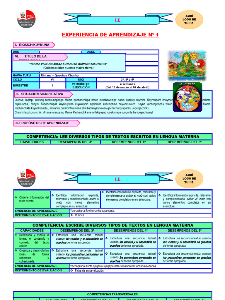 Experiencia de Aprendizaje #1 - Vii Ciclo - Lengua Originaria - Quechua Chanka | PDF ...