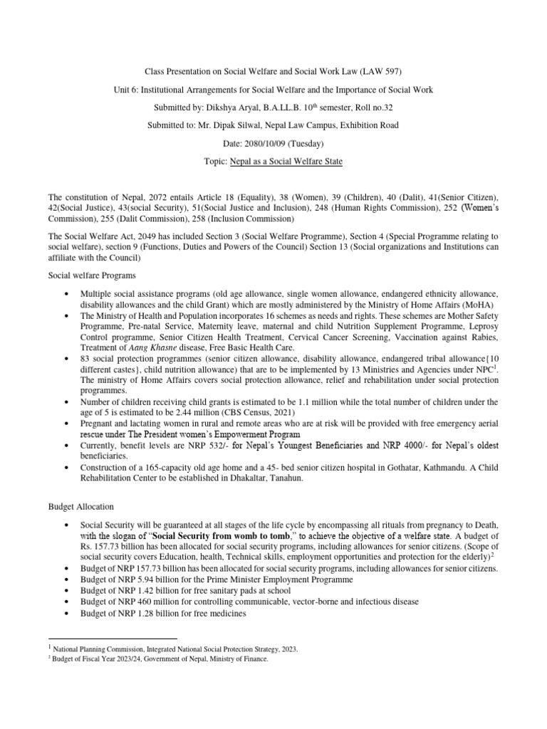Nepal's Social Welfare Framework Overview | PDF | Welfare | Social ...