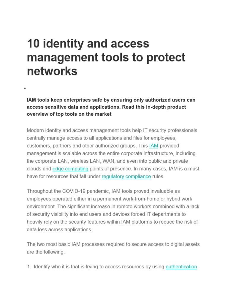 10 Identity and Access Management Tools To Protect Networks | PDF ...