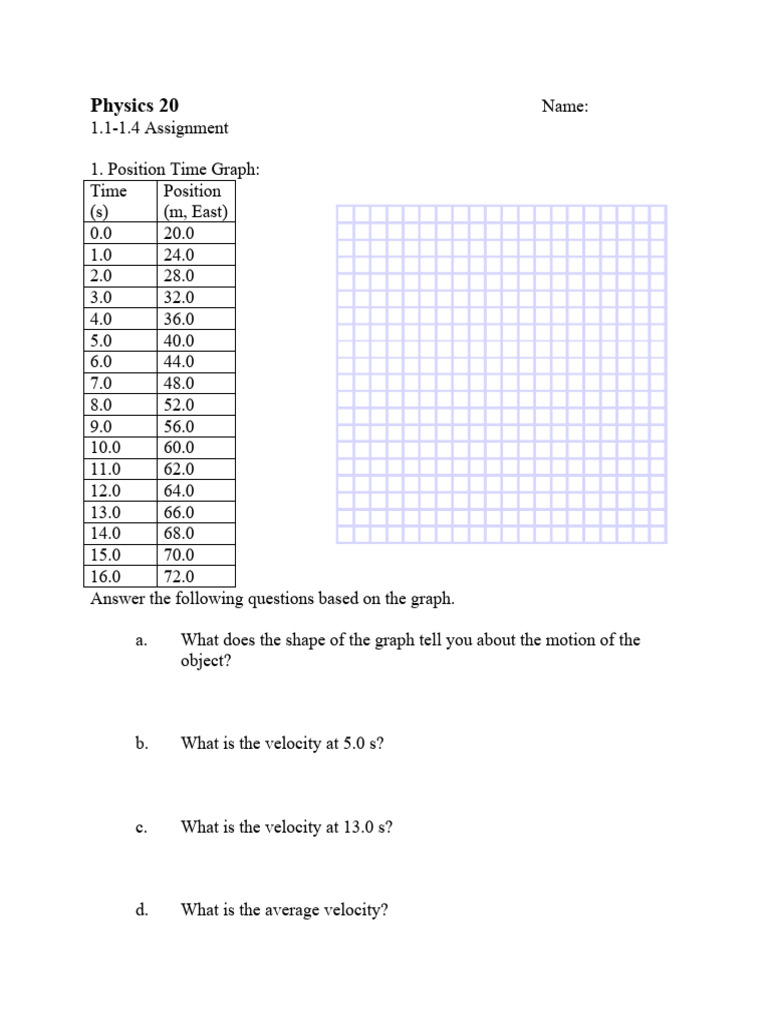 1 1 1 4 Graphing Assignment Pdf Velocity Acceleration