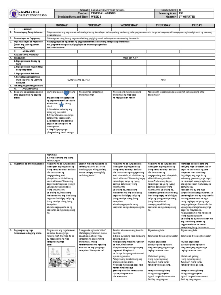 01ESP-3RD Quarter Week 1 | PDF