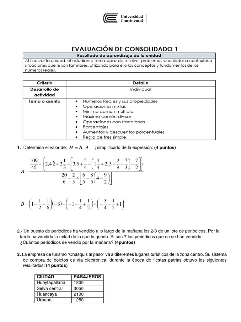 Evaluación de Consolidado 1 Continental | PDF