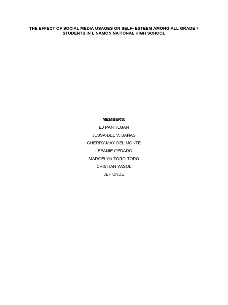 The Effect of Social Media Usages On Self - Esteem Among All Grade 7 ...