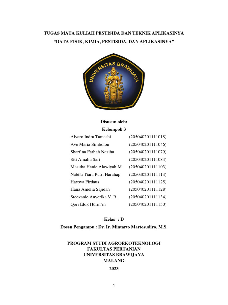 Kelompok 3 - Data Fisik, Kimia Pestisida Dan Aplikasinya | PDF